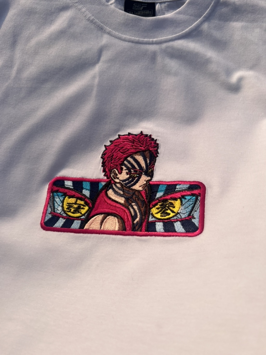 Sef Apparel Anime T-shirt Embroidered Embroidery Akaza of Demon Slayer ...