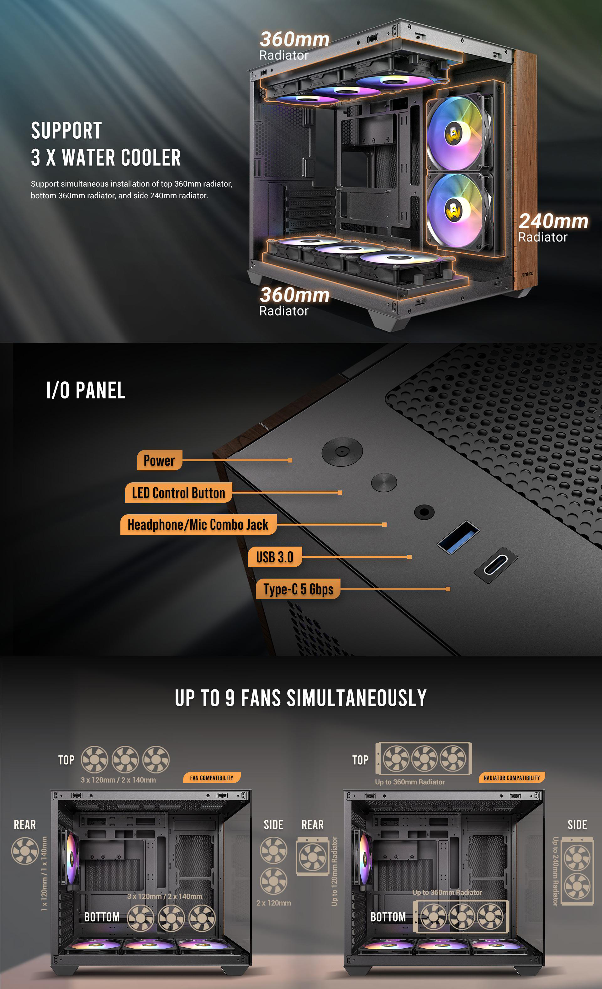 Antec CX800 Wood ARGB Dual Chamber Mid-Tower Gaming PC Case - Black ...