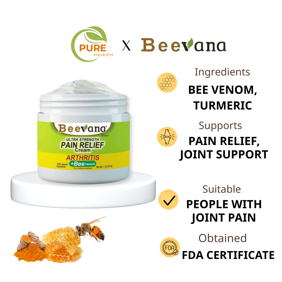Beevana Bee Venom Ultra Strength Pain Relief Cream 30g, Joint Bone ...