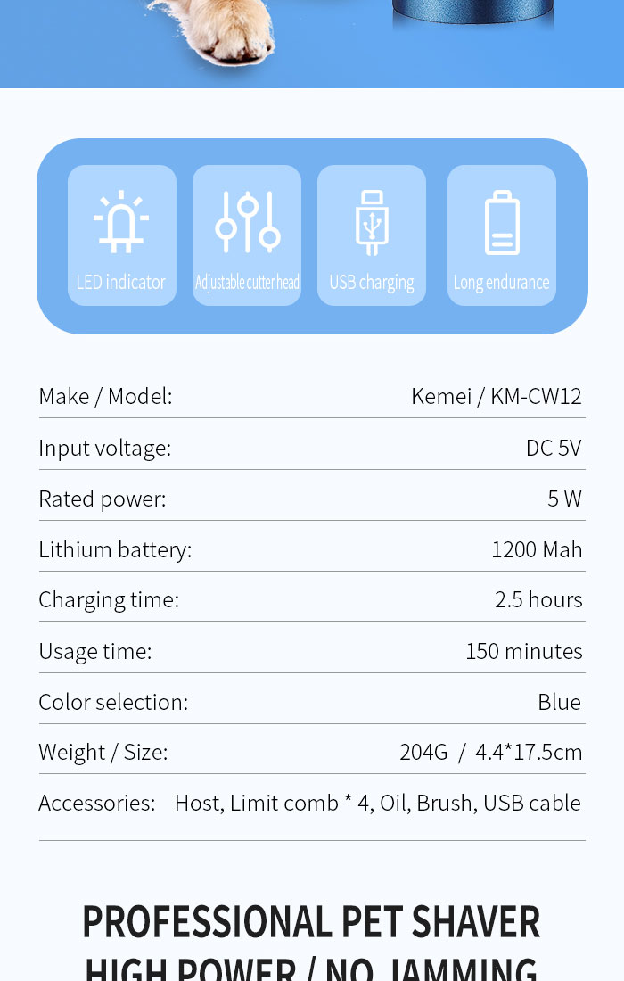 Kemei Pet Grooming Hair Clippers Kemei USB Pet Hair Clipper ...