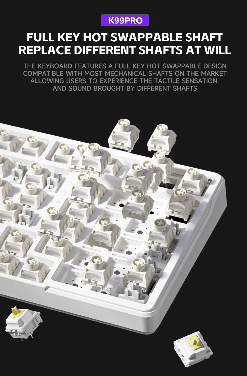 FURYCUBE K99 PRO Gaming Keyboard Wireless Gasket Structure Hotswappable ...