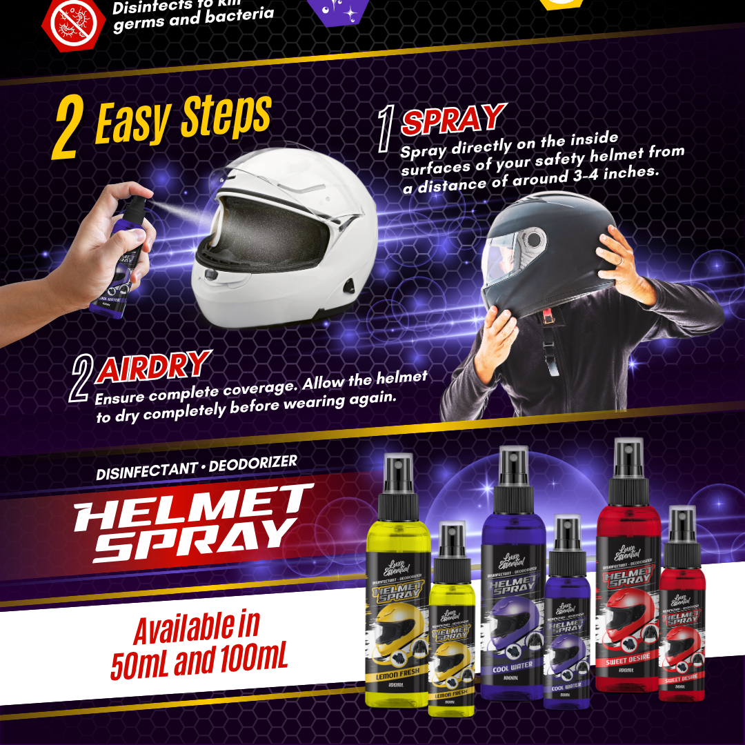 Luxe Essential Helmet Anti-Bacterial Spray – Sanitizer & Deodorizer for ...