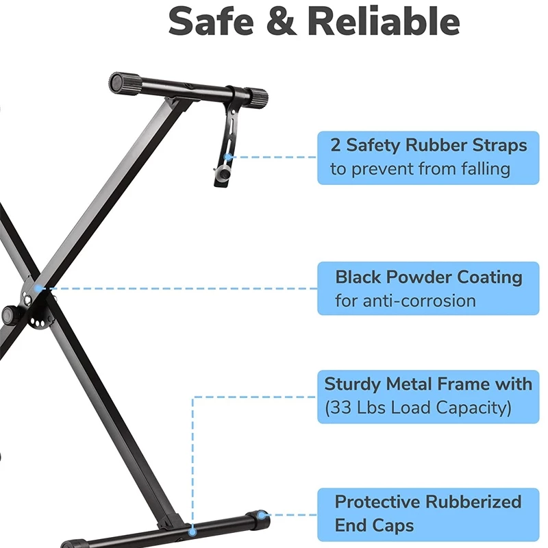 KAWES Piano Keyboard Double X Stand Portable Keyboard Stand Heavy-Duty ...
