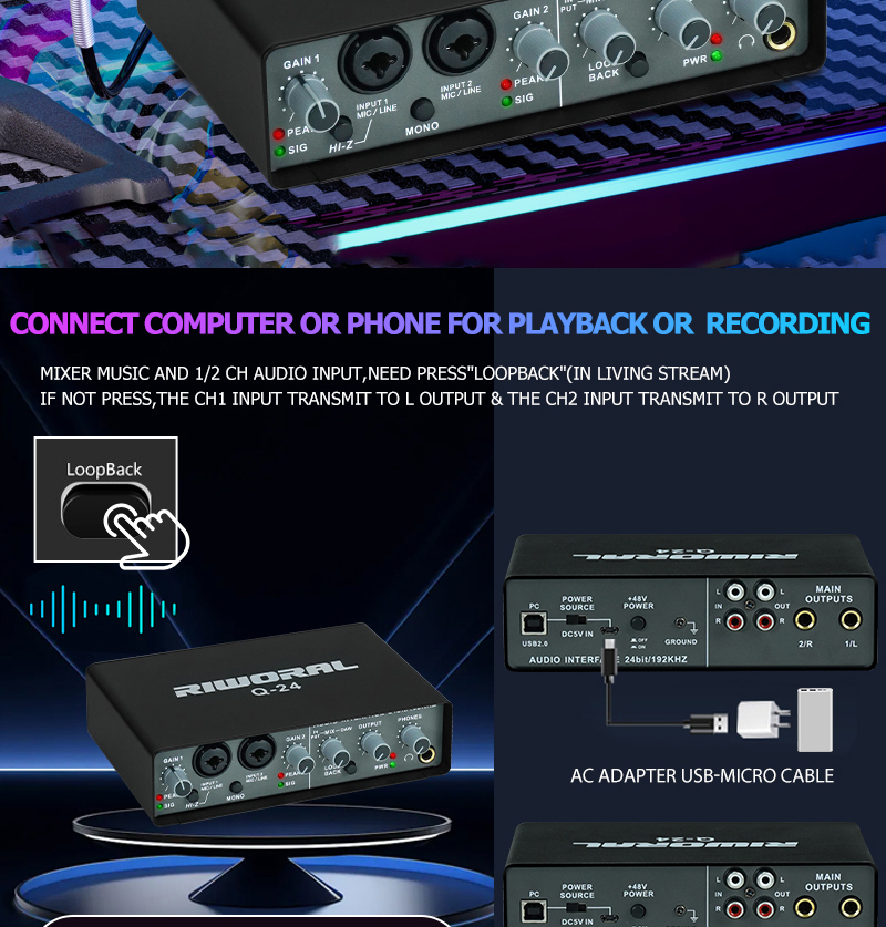 Audio Interface 24Bit/96kHz Used for Pc With XlR / 1/4 Inch Jack 2 ...