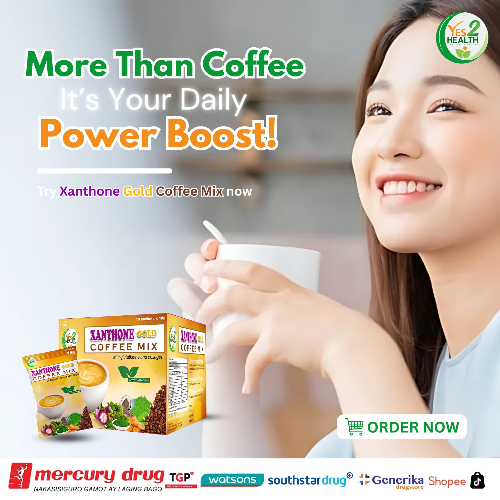 Xanthone Gold Coffee Mix with Glutathione and Collagen [1 box:10sachets ...