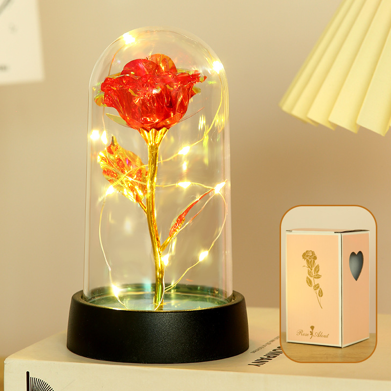 Mini Led Light Rose Artificial in Glass Dome Galaxy Rose Design as ...