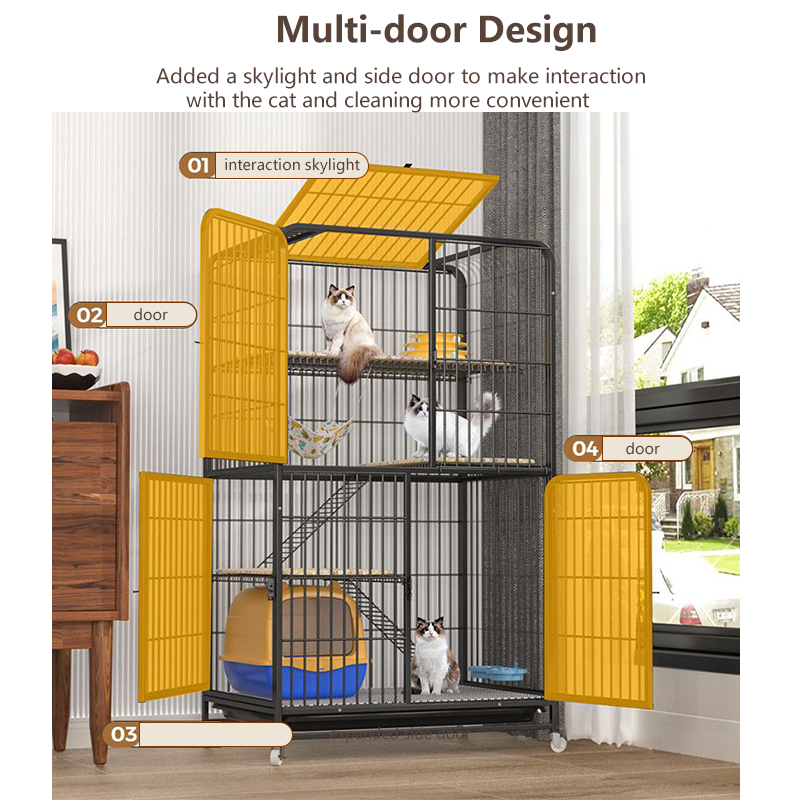 【Free Gift】Square Tube Cat Cage 4 Layer Pet Cage Foldable Heavy Duty ...