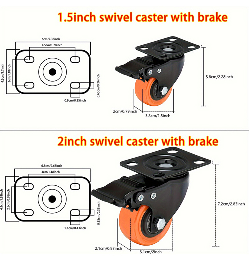 4PCS Gold Diamond Caster Wheel Set 1.5-2 Inch Heavy Duty Swivel,With ...