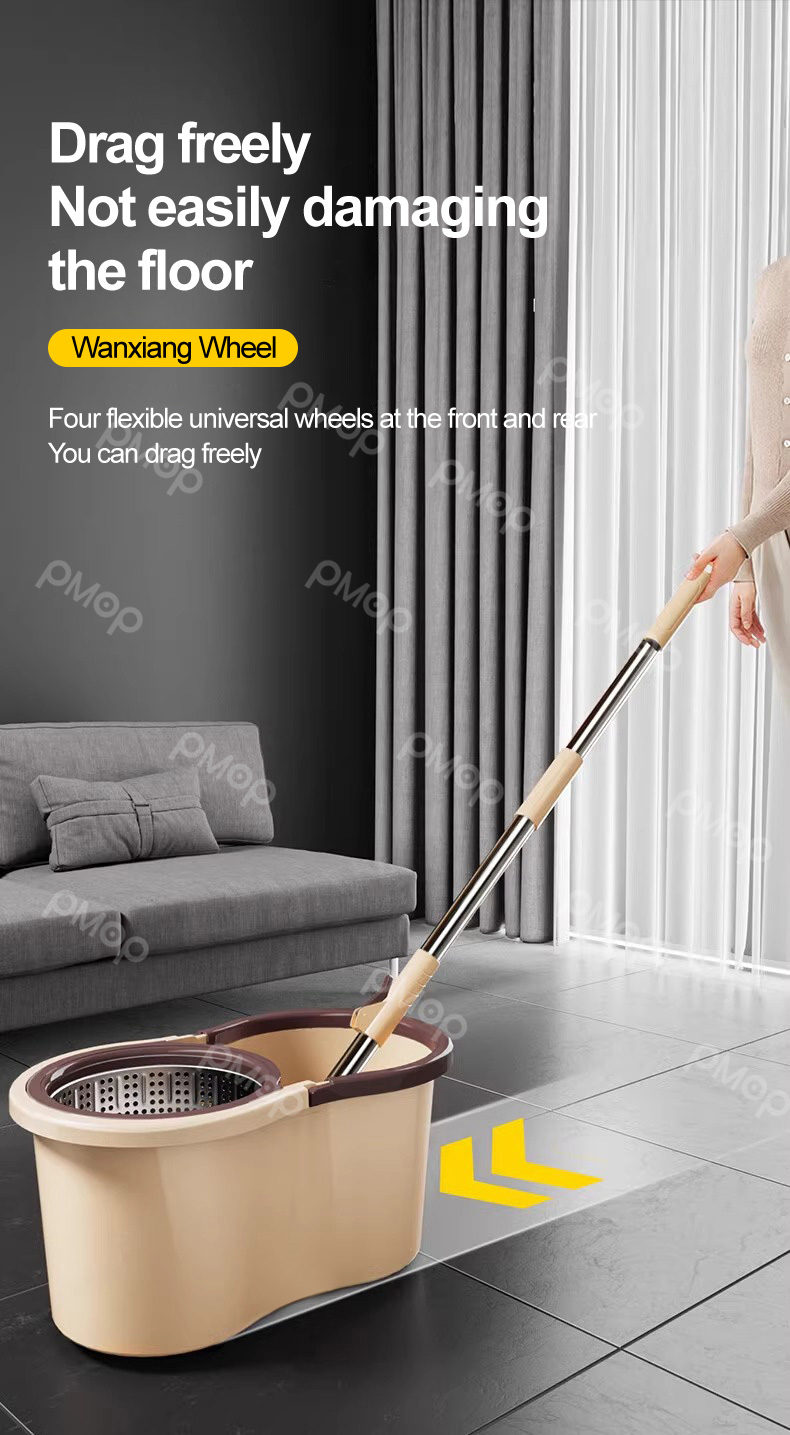 PMOP Brown Rotary Mop with Bucket Original 360 wet and dry Stainless ...