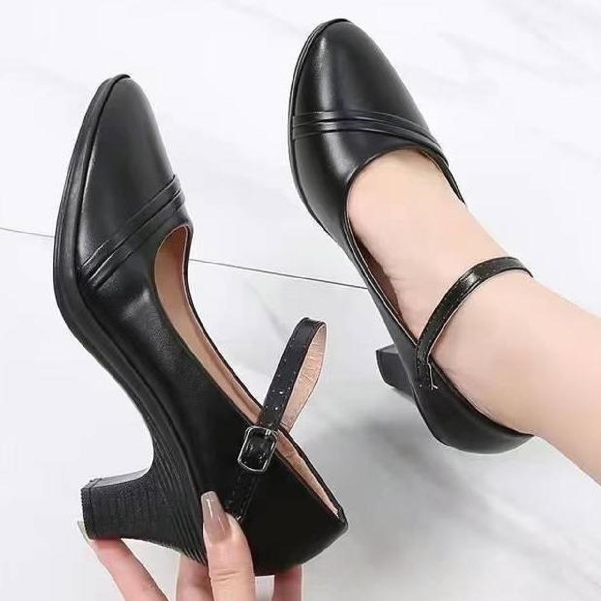 Doll shoes 2 inch heel for Women Leather Flat Black Shoes for women ...