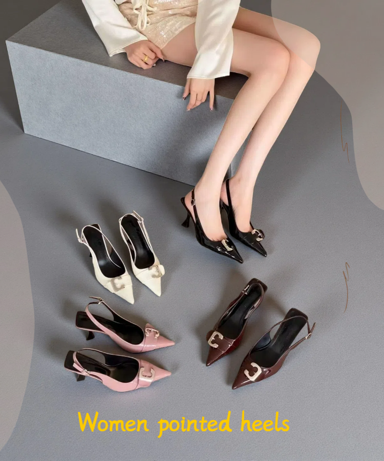 Women Elegant Sandals With Heels Plain Buckle Glossy Finish Pointed ...