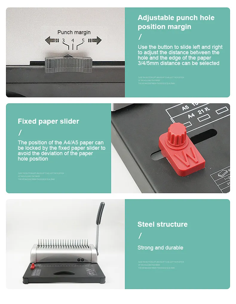 Ring/Comb Binding Machine A3/A4 Size Binding Machine 21 Hole Office Comb Heavy Duty Binding ...