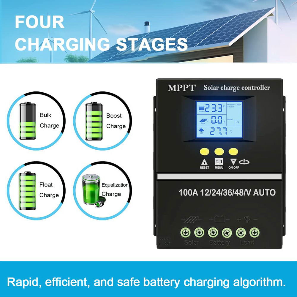 MPPT Solar Controller 30A/ 60A/80A/100A 12V 24V 36V 48V With LCD Screen AUTO Battery Charger ...