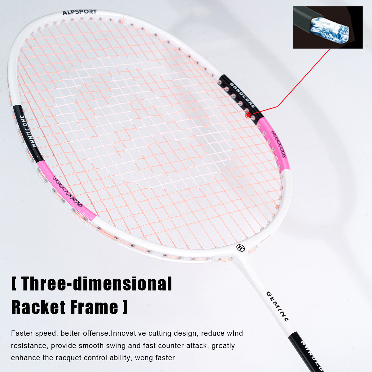 ALPSPORT Gemini 2Pcs SZZ 4U 22LBS Badminton Racket Pink Carbon Raket ...