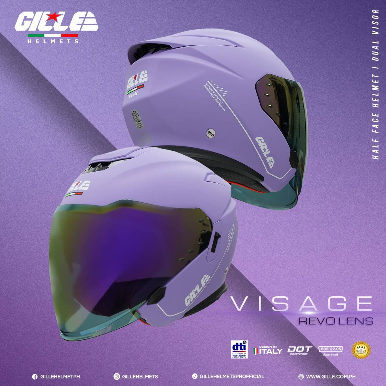 GILLE VISAGE Dual Visor Half Face Helmet for Motorcycle Revo Visor Men ...