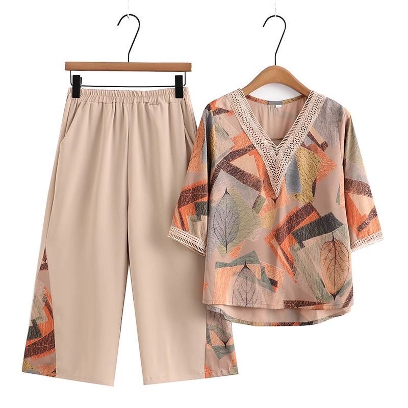 Fashion Two-Piece Summer Middle-Aged And elderly Women Large Size Loose ...