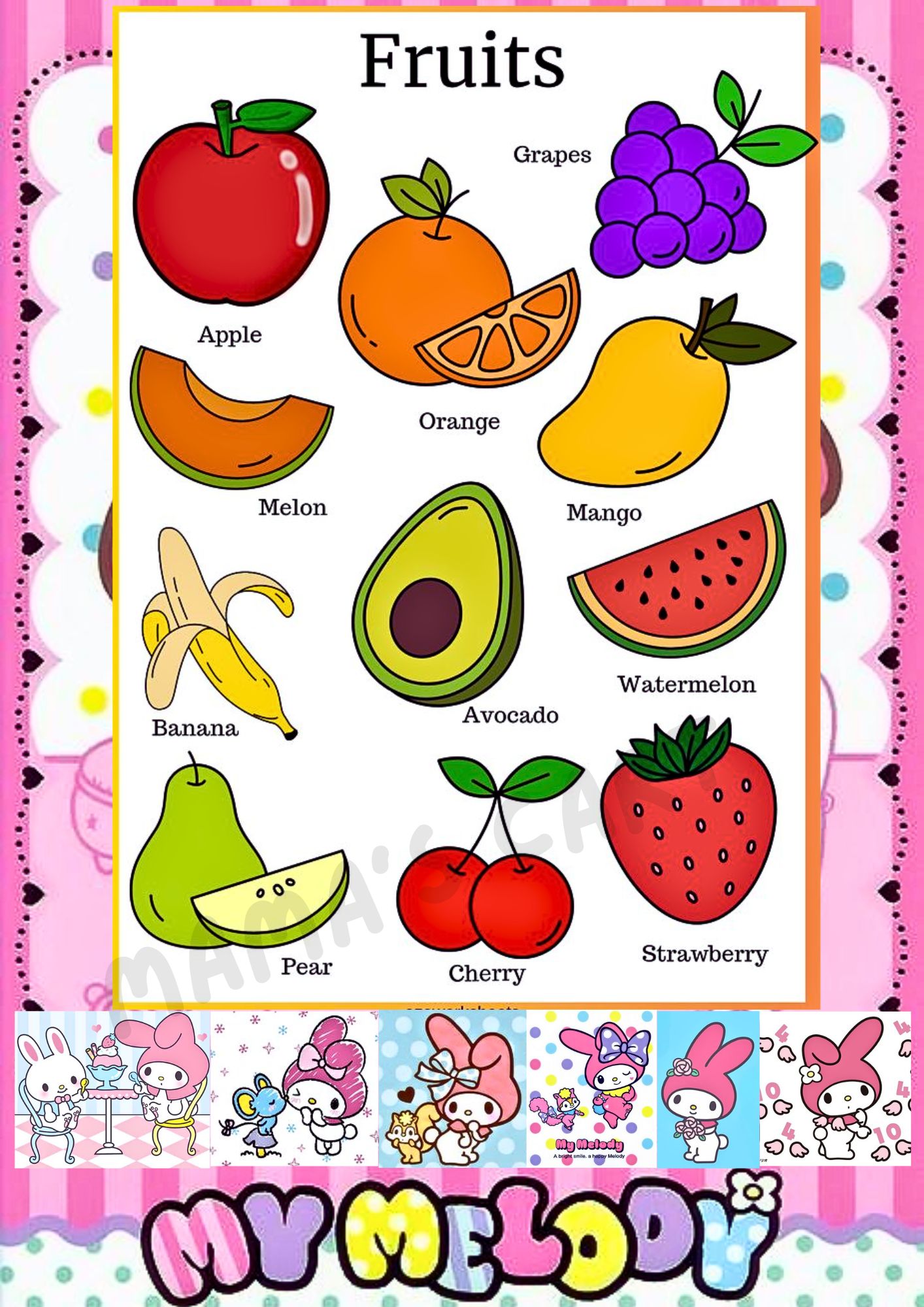 MY MELODY COLORS EDUCATIONAL CHARTS A4 SIZE LAMINATED FOR KIDS ALPHABET ...