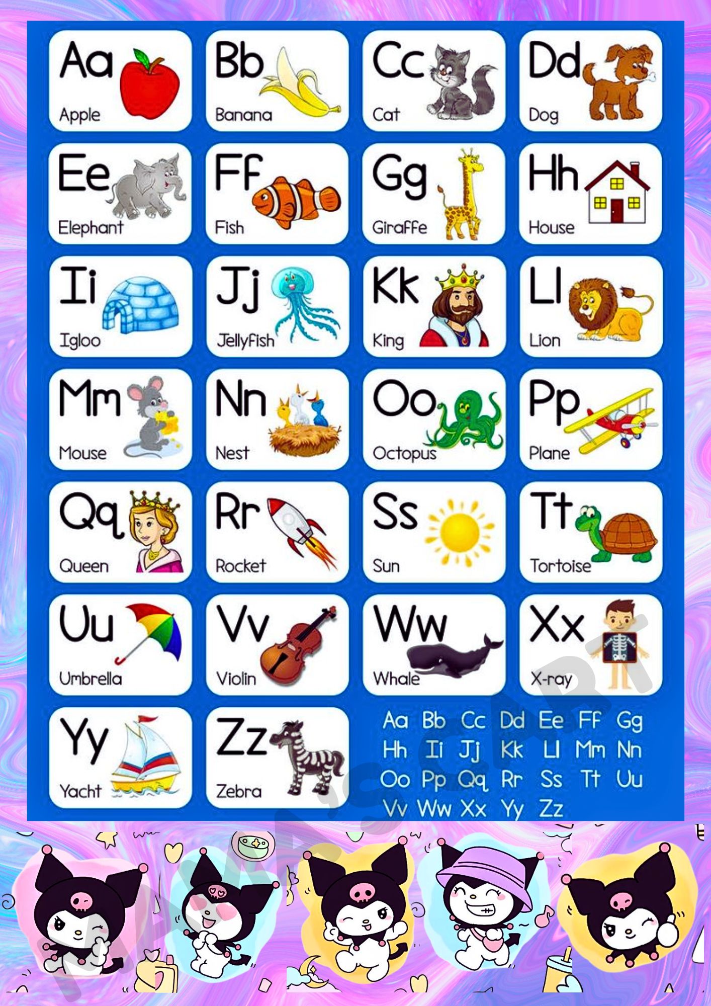 KUROMI EDUCATIONAL CHARTS A4 SIZE LAMINATED FOR KIDS ALPHABET NUMBERS ...