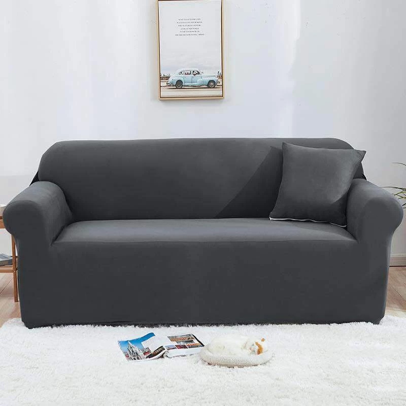 Sofa Cover Stretchable Universal Plain L Shape 1234-seater Sofa Cover ...