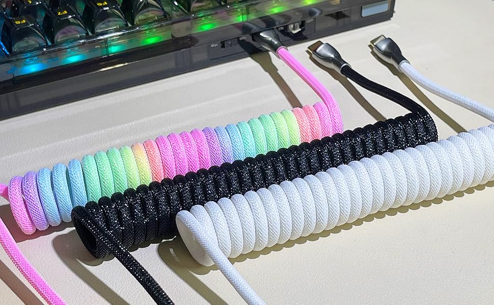 Coiled Cable Type‑C Braided Aviator Connector – Detachable, Springy ...