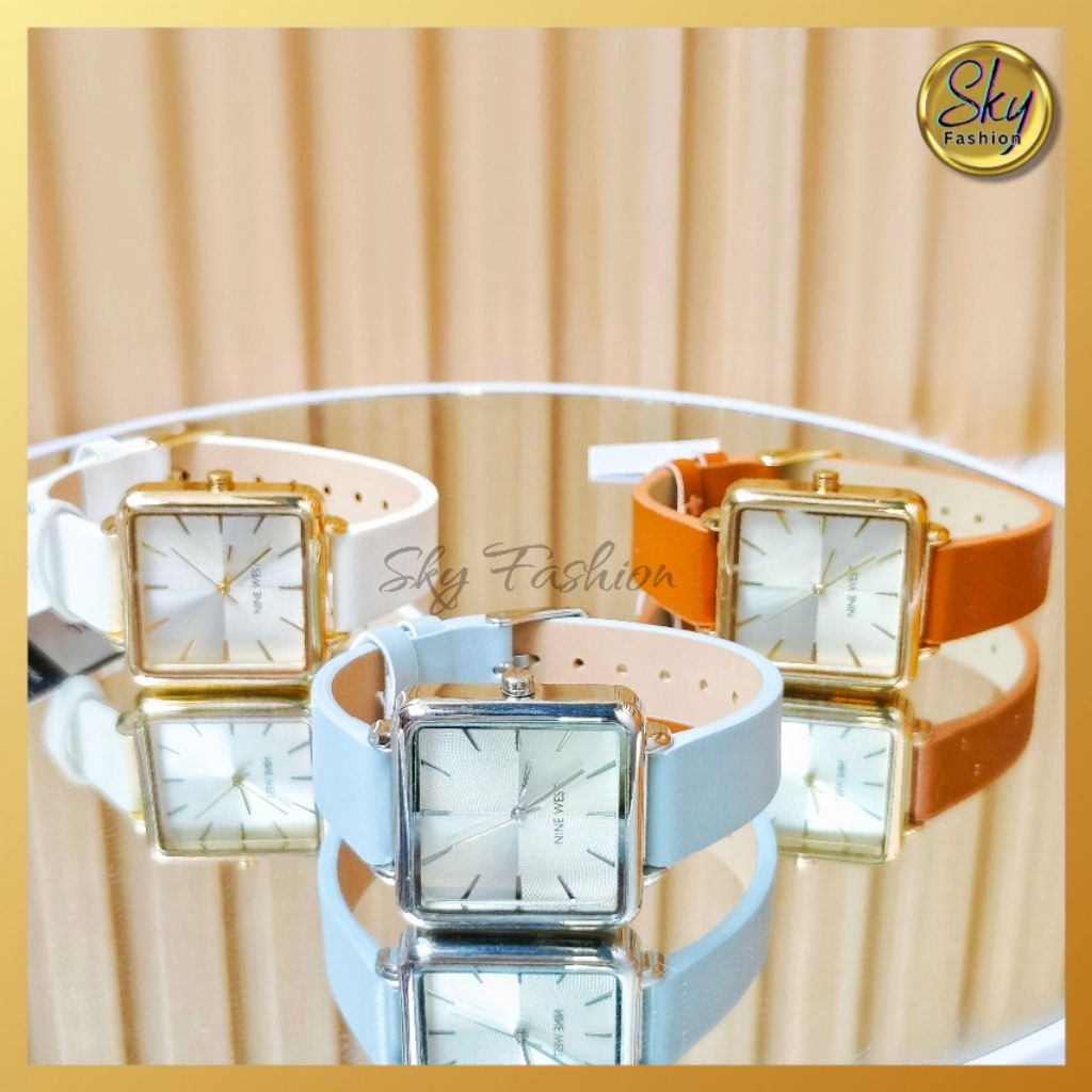 🇺🇲 Original NineWest Women's Leather Square Watch Square Face Silver ...