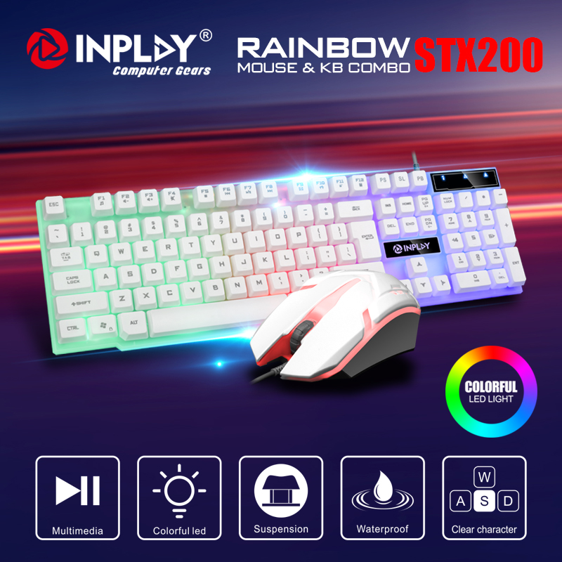 Inplay STX200 Keyboard Mouse Set Rainbow RGB Suspended Backlit Gaming ...
