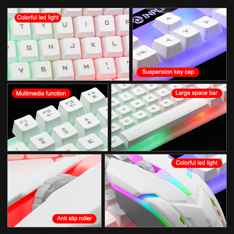 Inplay STX200 Keyboard Mouse Set Rainbow RGB Suspended Backlit Gaming ...