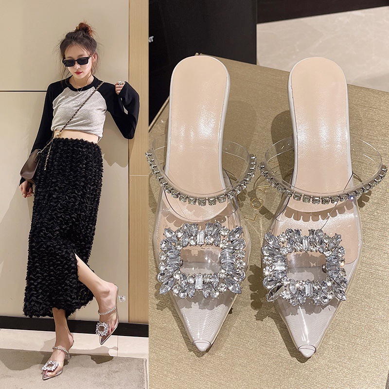 LYS Korean rhinestone Pointed Toe stiletto High Heels Sandals For Women ...