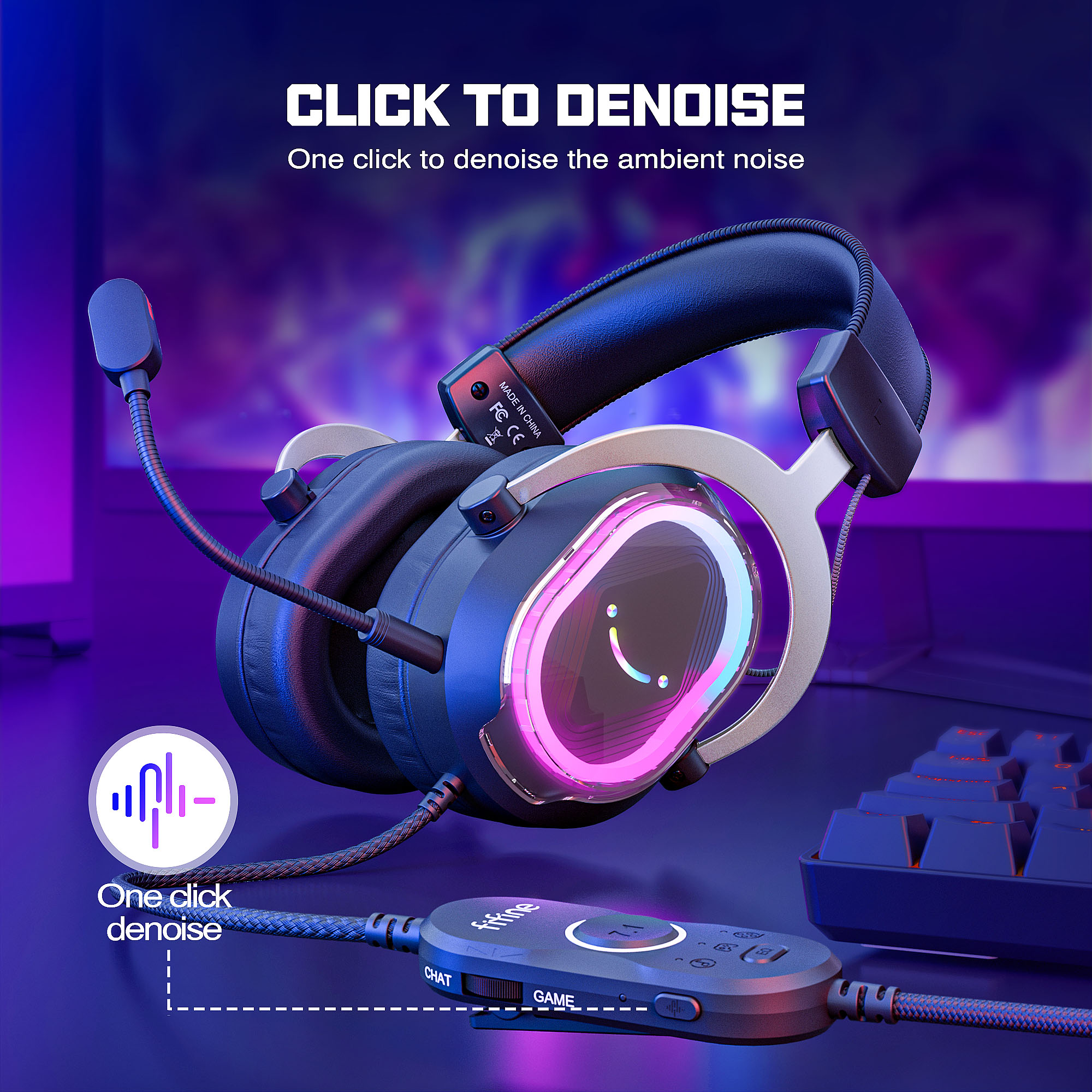 FIFINE H13 RGB Gaming Headset with 7.1 Surround Sound & Dual Sound Card ...