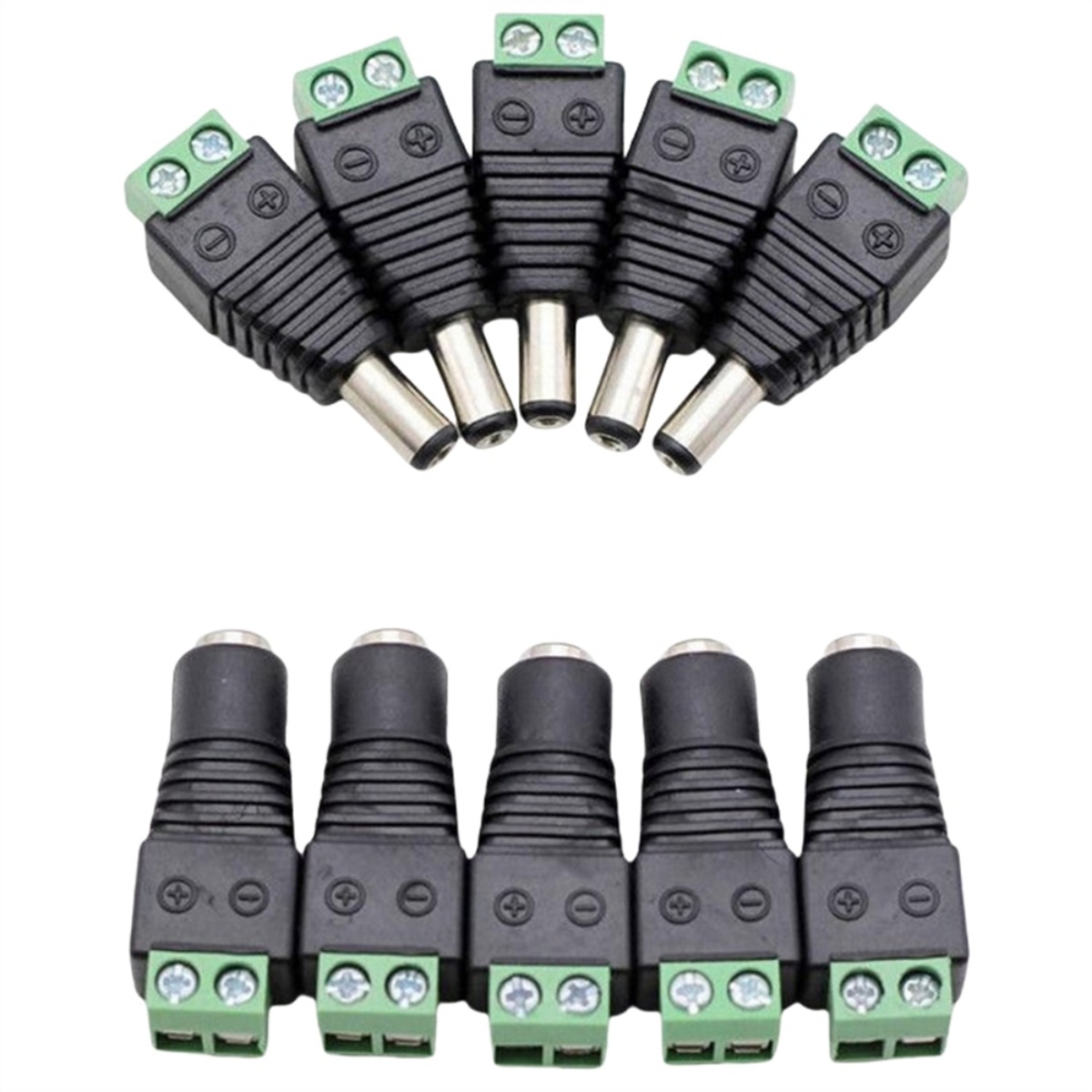 5 Pairs 12V DC Power Connector (5.5x2.1mm) - Male/Female Barrel Jack ...