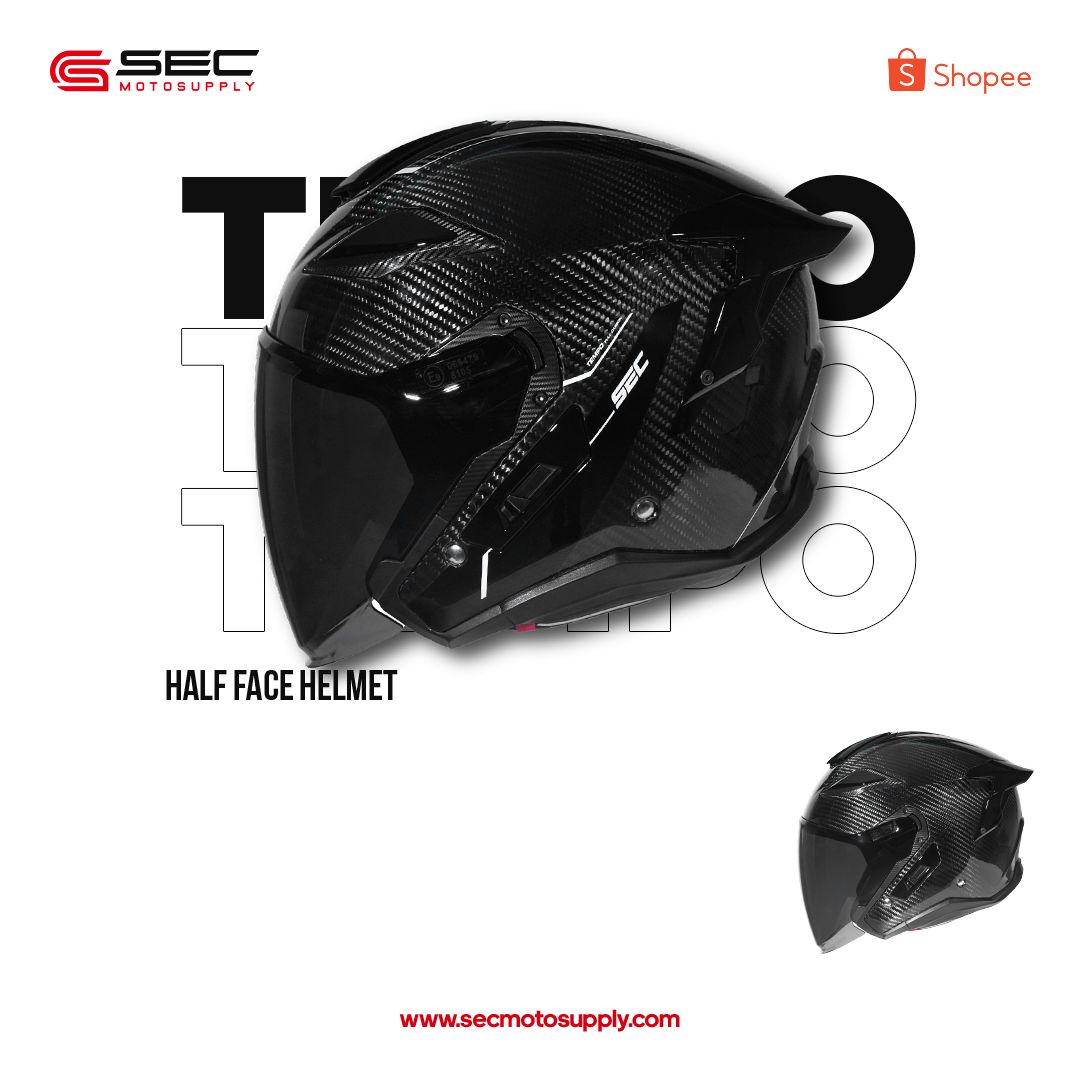 Sec Half Face Helmet for Motorcycle - Tempo Carbon Gloss (S-XXL ...