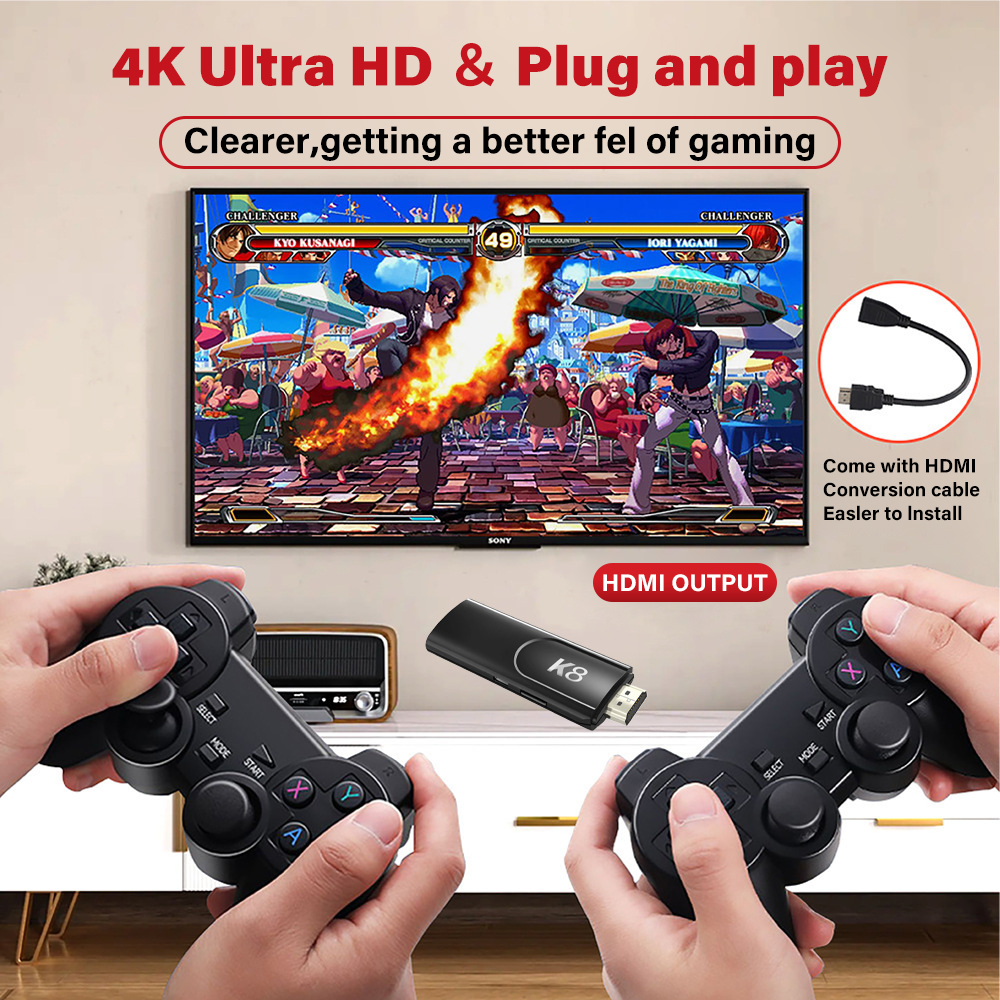 K8 4K HD Game Stick Build-in 64G 40000+ Classic 3D Games With 2 ...