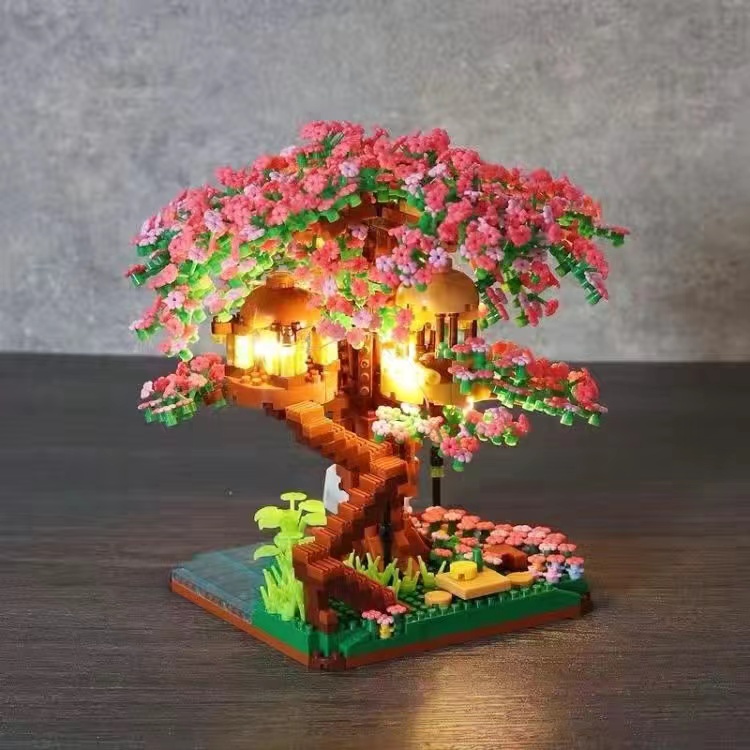 Pink Girl Sakura Tree House Compatible with Legos Small Particle ...