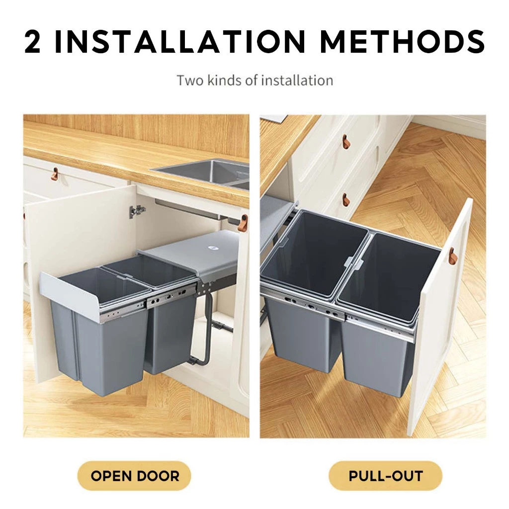 Pull Out Trash Bin Kitchen Double Trash Bin 30L/40L With Lid Damper ...