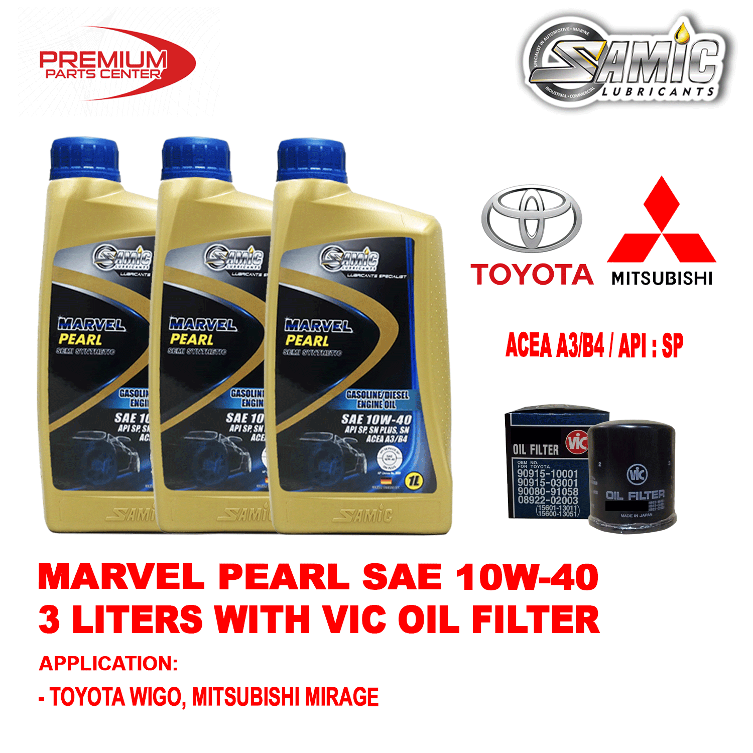 SAMIC MARVEL PEARL 10W40 3 Liters for TOYOTA WIGO , MITSUBISHI MIRAGE ...