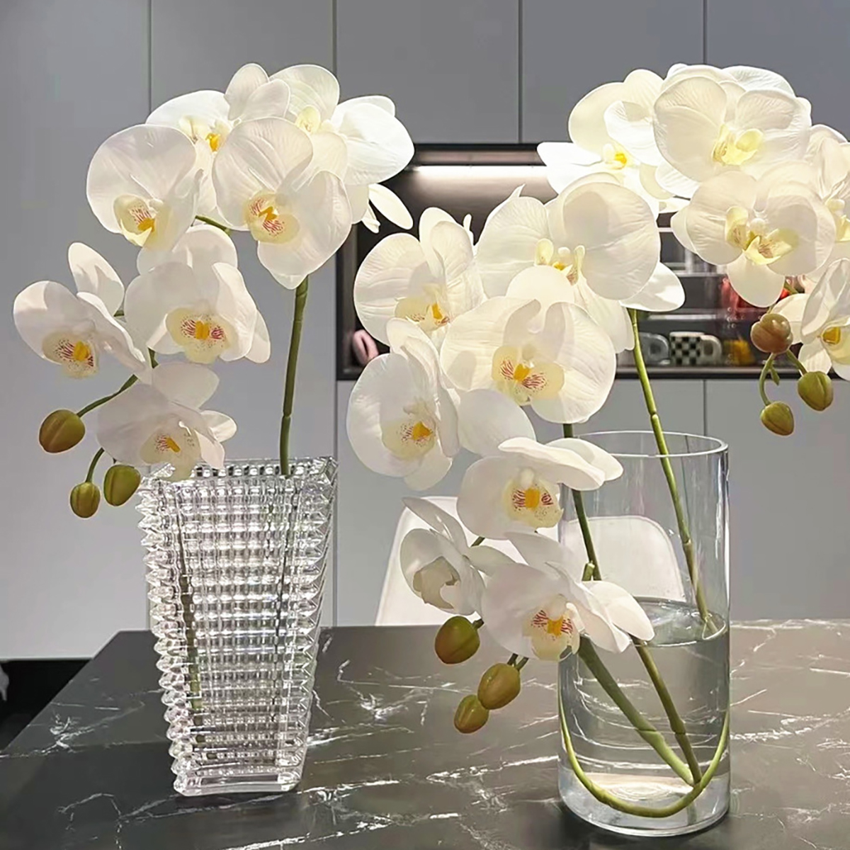 8 Heads Orchid Bunga Okid Kain Satin 3D Latex Butterfly Orchid ...