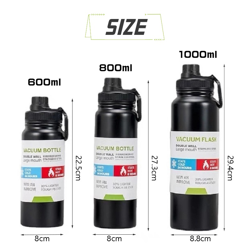 600ML/800ML/1000ML Tumbler Thermal Flask Hot And Cold with Spout Lid Stainless Steel Thermos ...