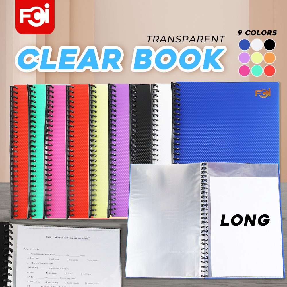 FCI Long Clear Book w/Plastic Sleeves, 20 Pockets Ring Binder ...
