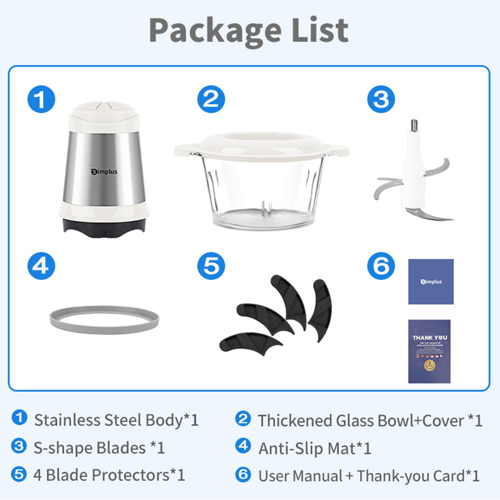 Simplus 2L Electric Meat Grinder Food Processor Stainless Steel Food ...