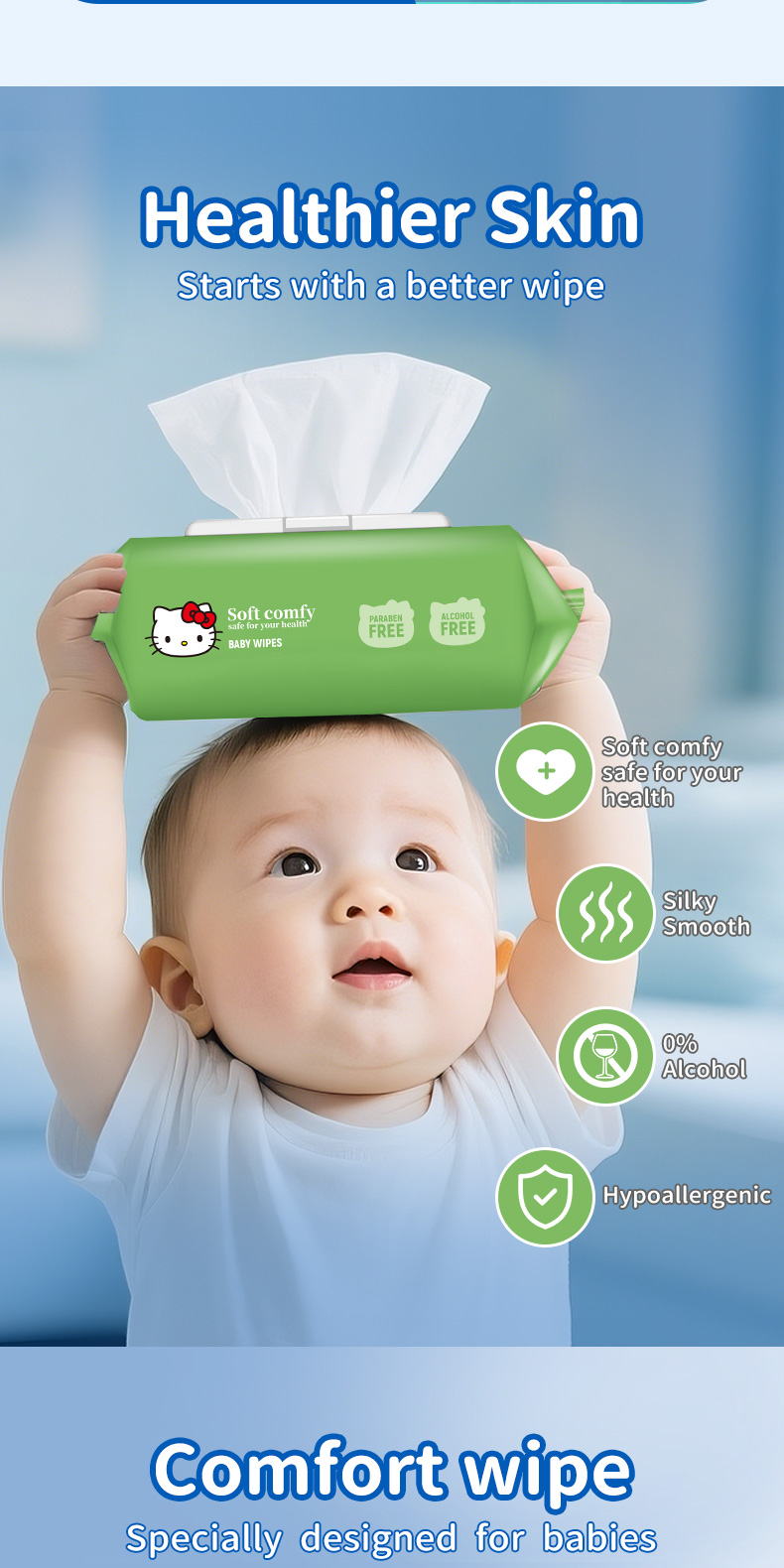 Hello Kitty Baby Wipes Pure Formula 99.9% Pure Water 80 sheets | Shopee ...