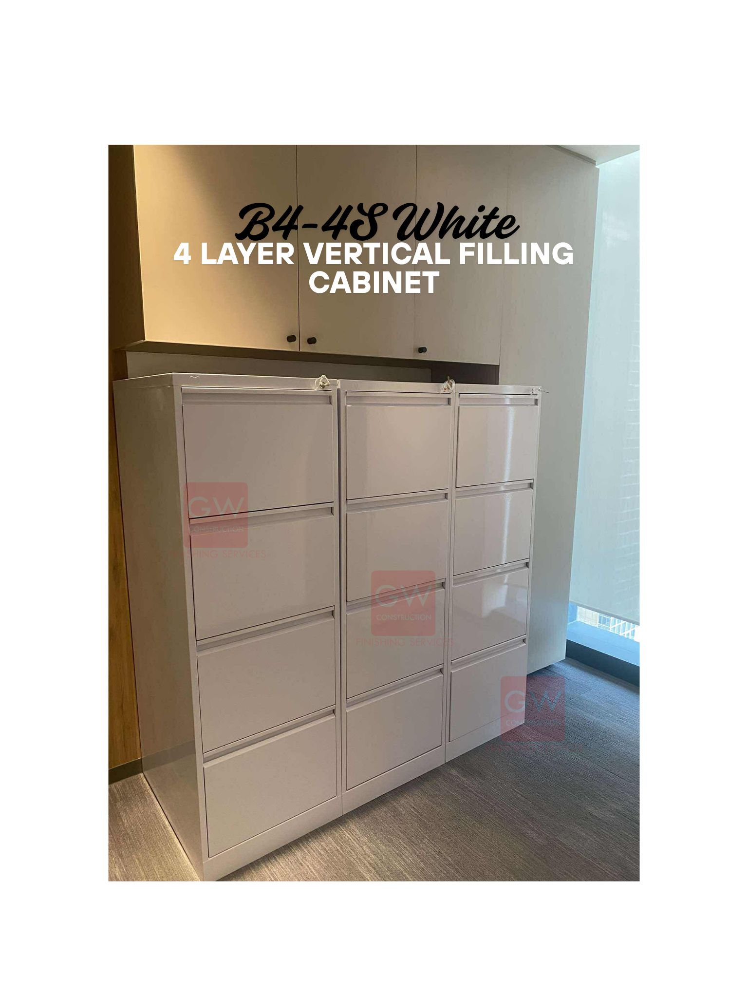 4 Layer Vertical Filing Cabinet Recessed Handle Office cabinet Storage ...