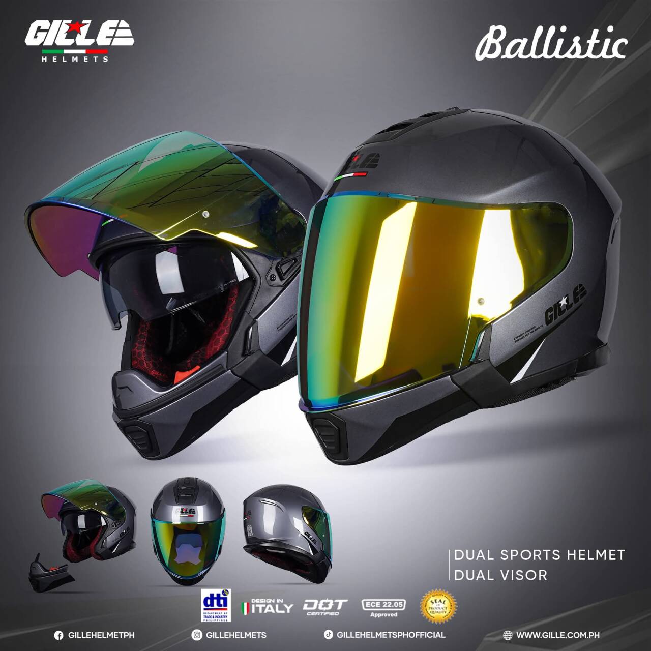 100%Original Gille 2020 BALLISTIC Modular Dual Visor full Face Retro ...