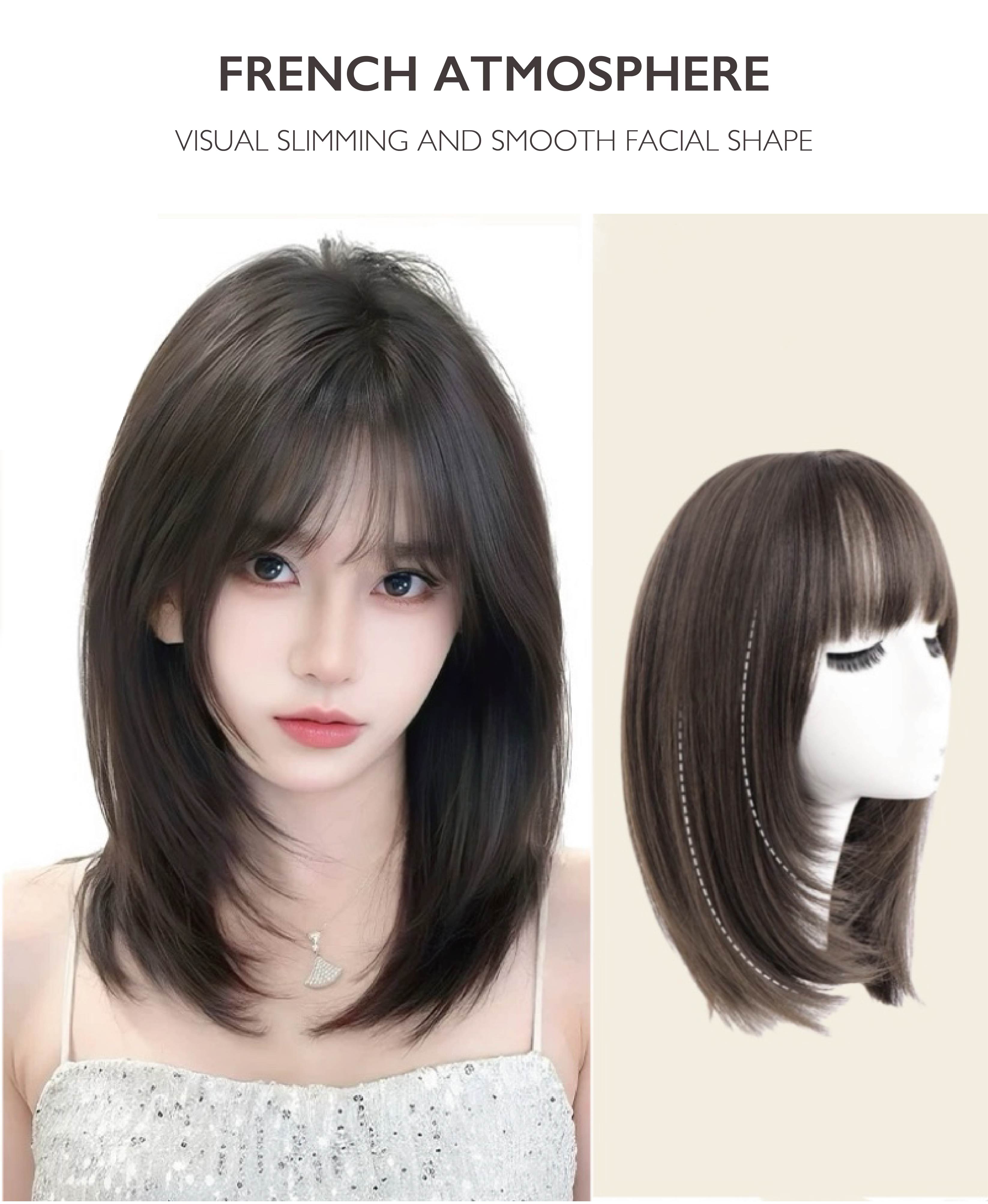 Wigs Women Natural Clavicle Middle Straight Hair With Air Bangs Female ...