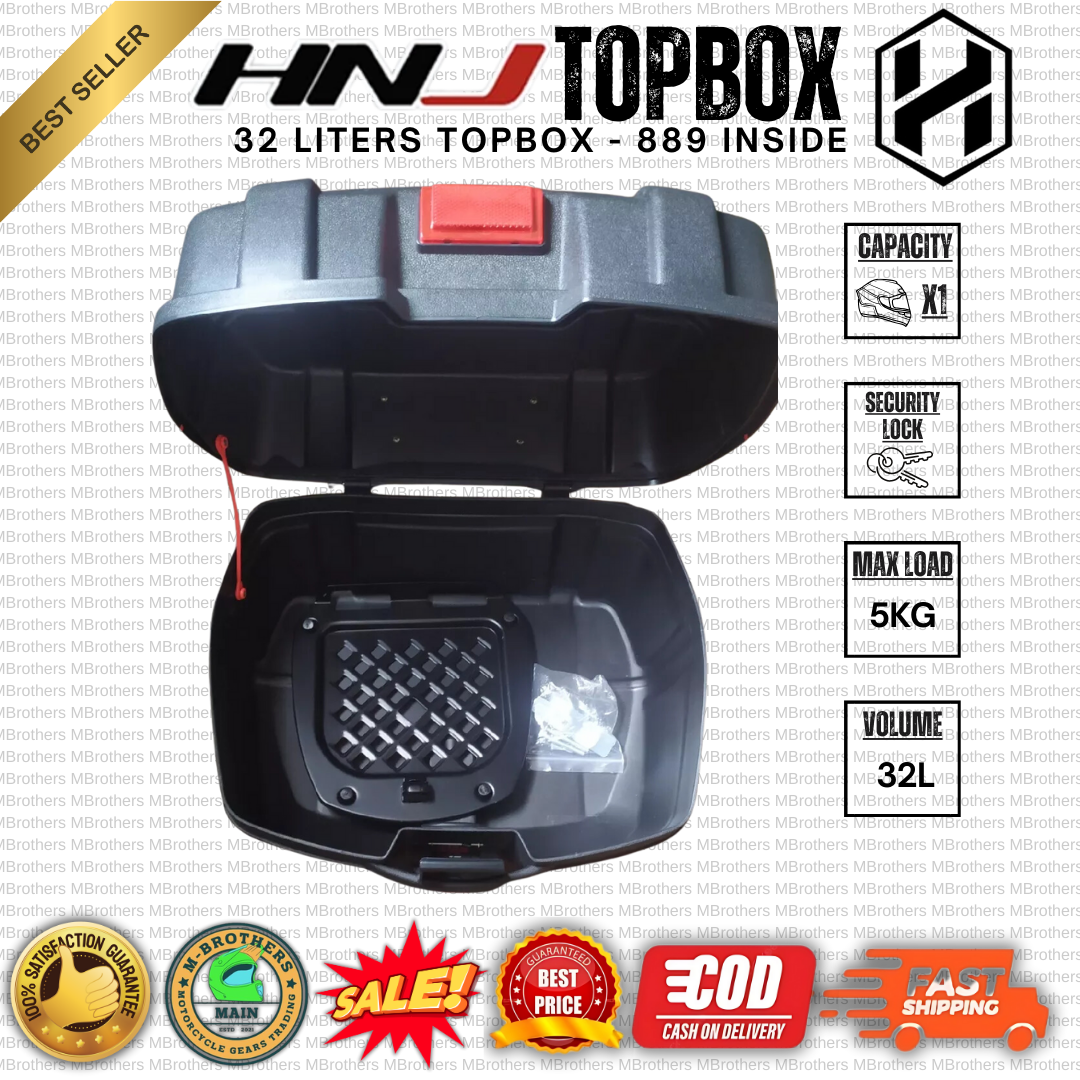Topbox Only HNJ (889) 32 Liters Hard Plastic Top Box Helmet Compartment ...