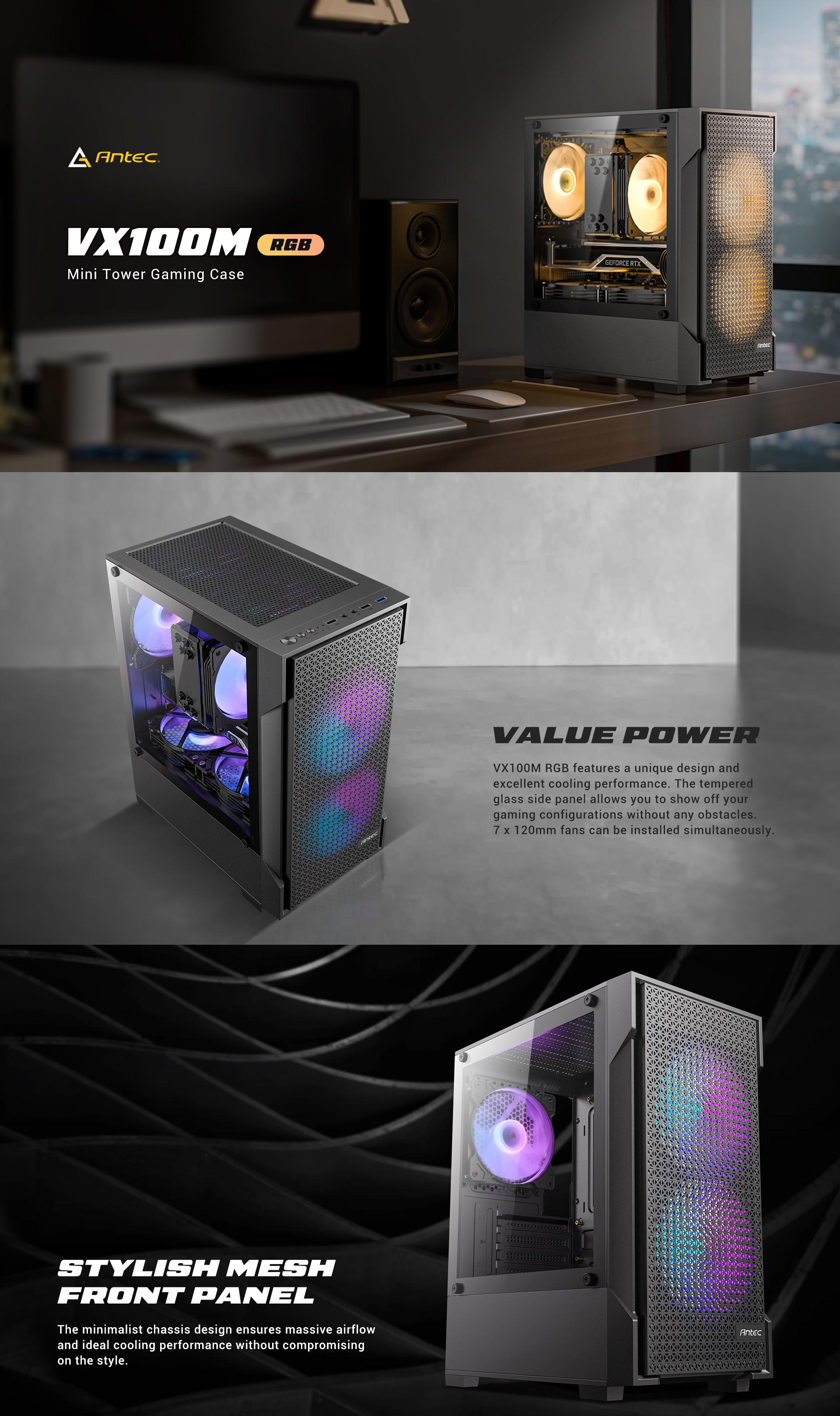Antec VX100M RGB Mini-Tower Gaming PC Case - Black | Shopee Philippines