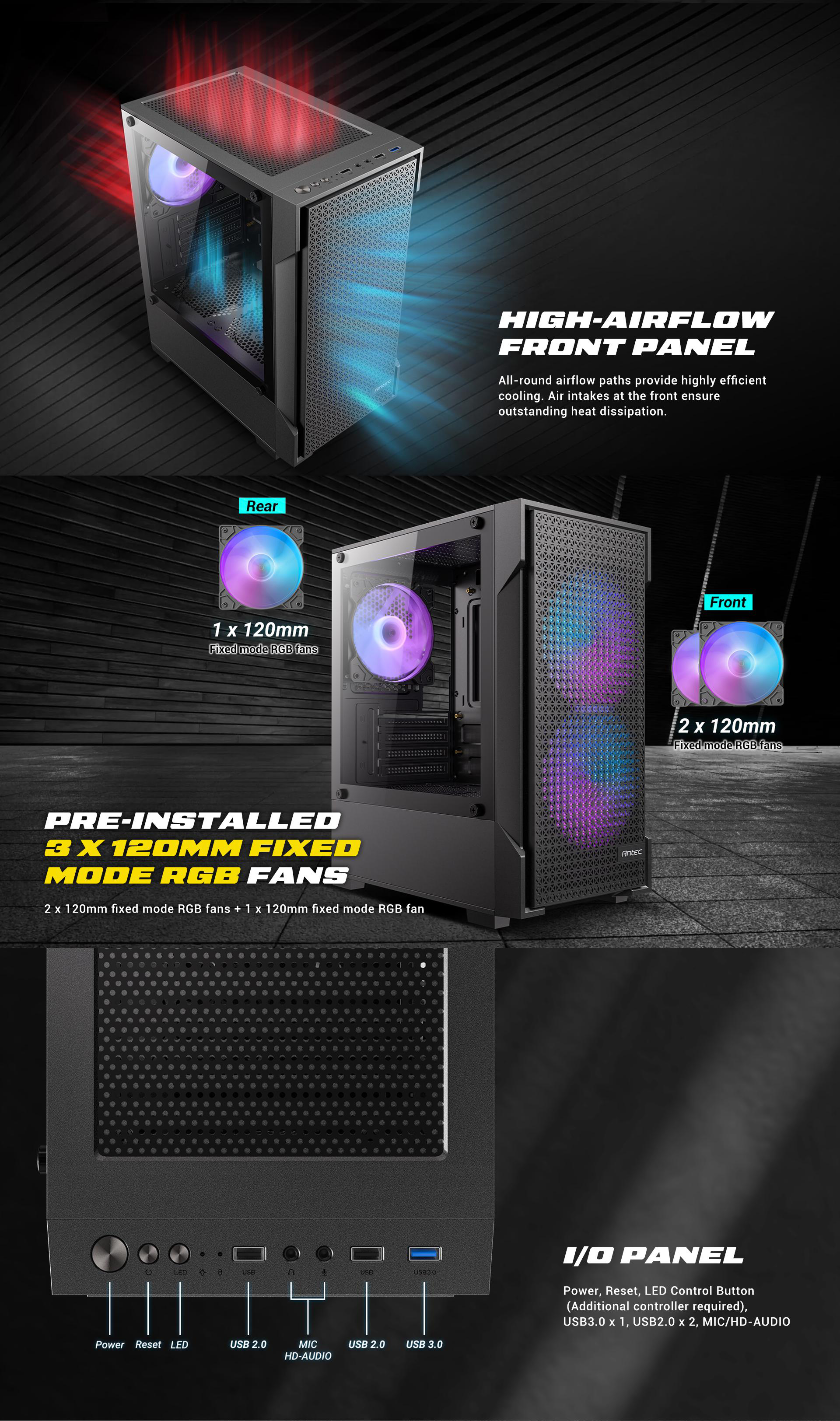 Antec VX100M RGB Mini-Tower Gaming PC Case - Black | Shopee Philippines