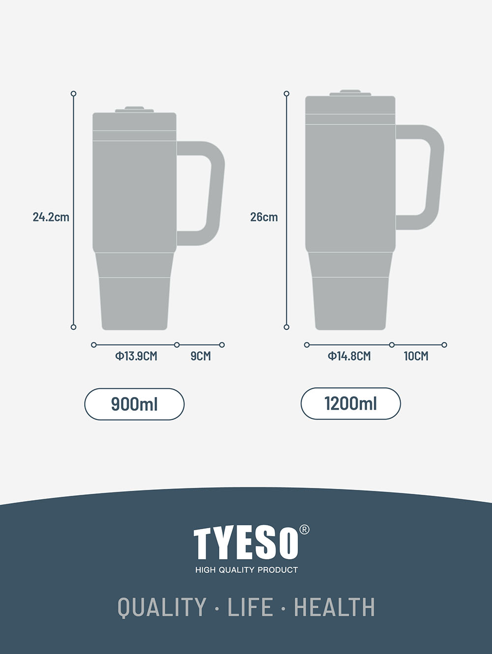 Tyeso Vacuum Insulated Tumbler with Handle and Straw 900ml/1200ml ...