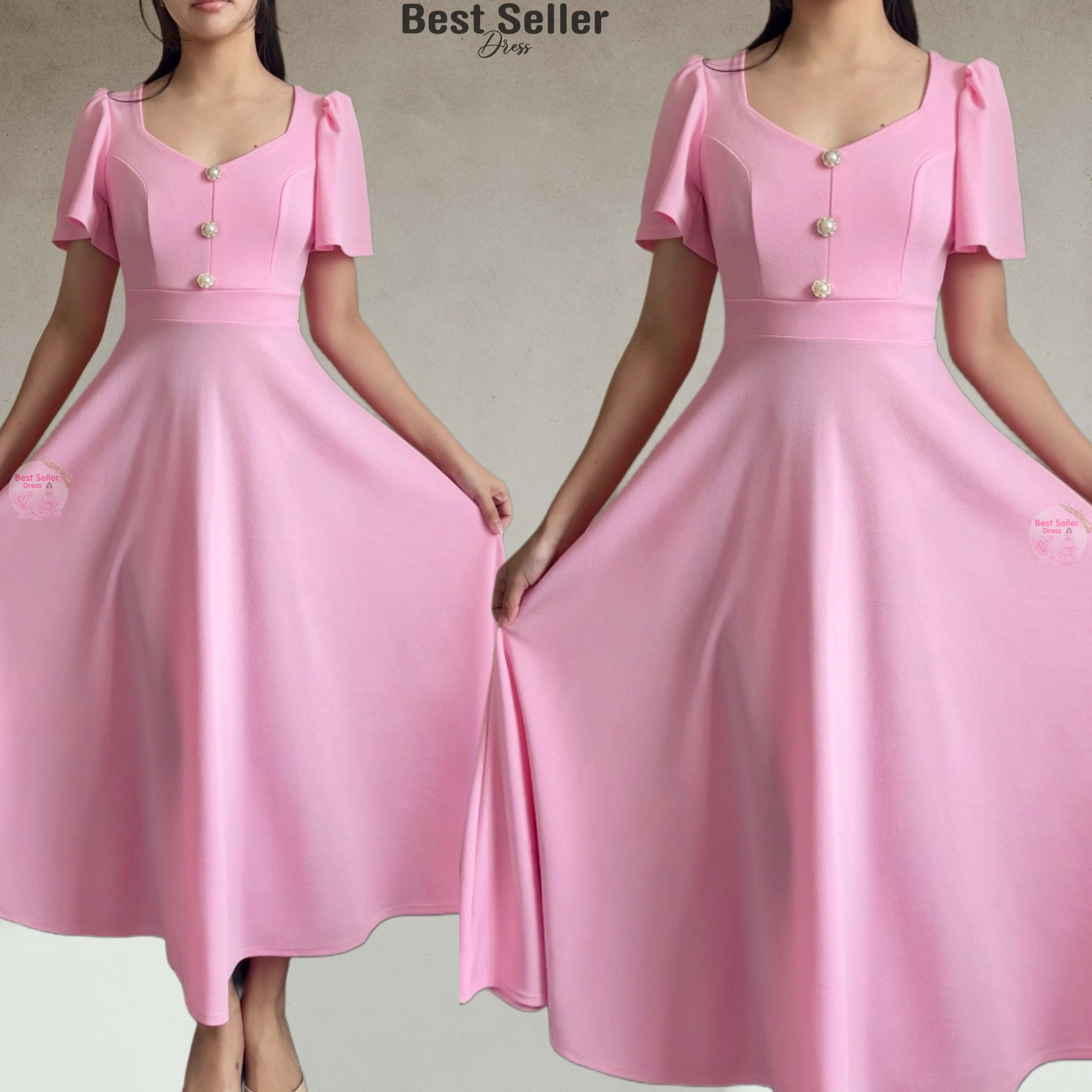 BSD Best Seller Dress Laura (XS-XXL) Puff Sleeves Maxi Dress Casual ...
