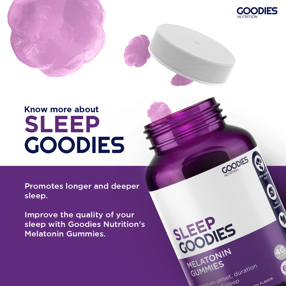 GOODIES NUTRITION Melatonin Gummies – Sleep Goodies – 1 bottle (60 ...
