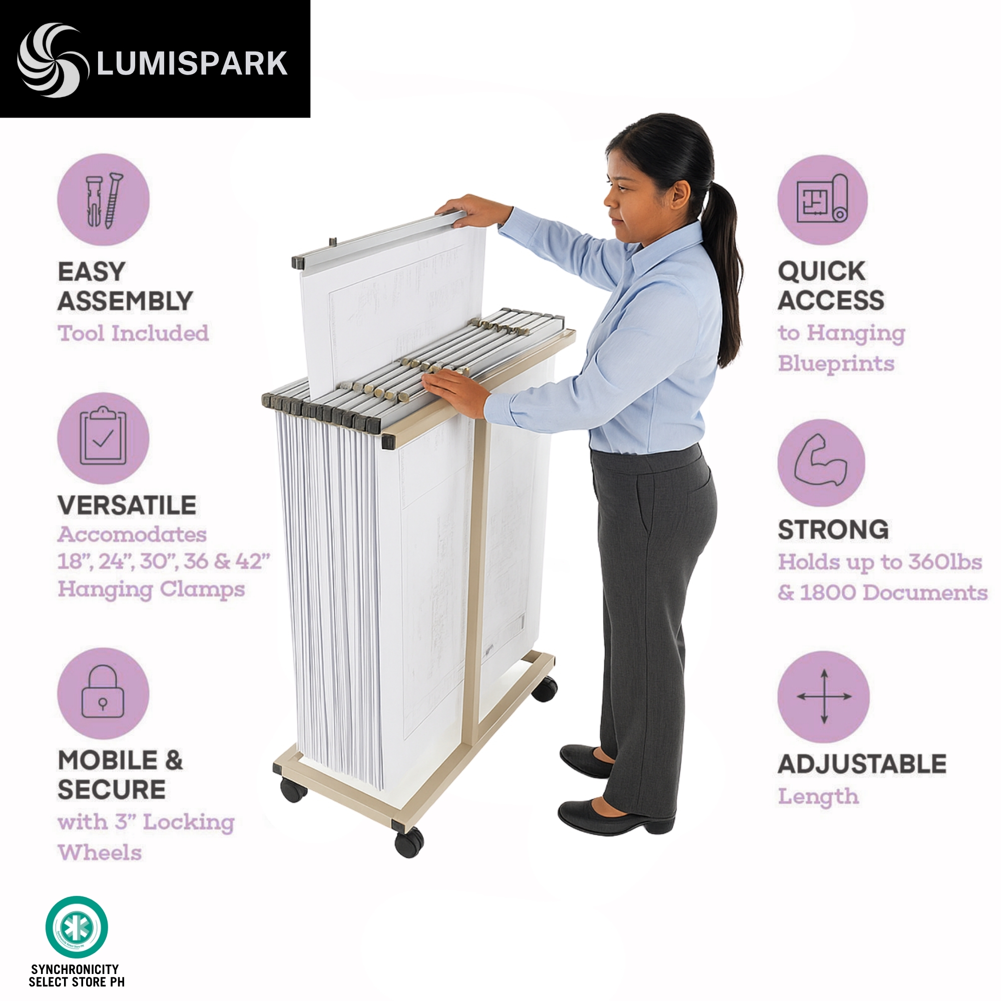 LUMISPARK Blueprint Rack SYN108 Mobile Vertical File – Adjustable ...